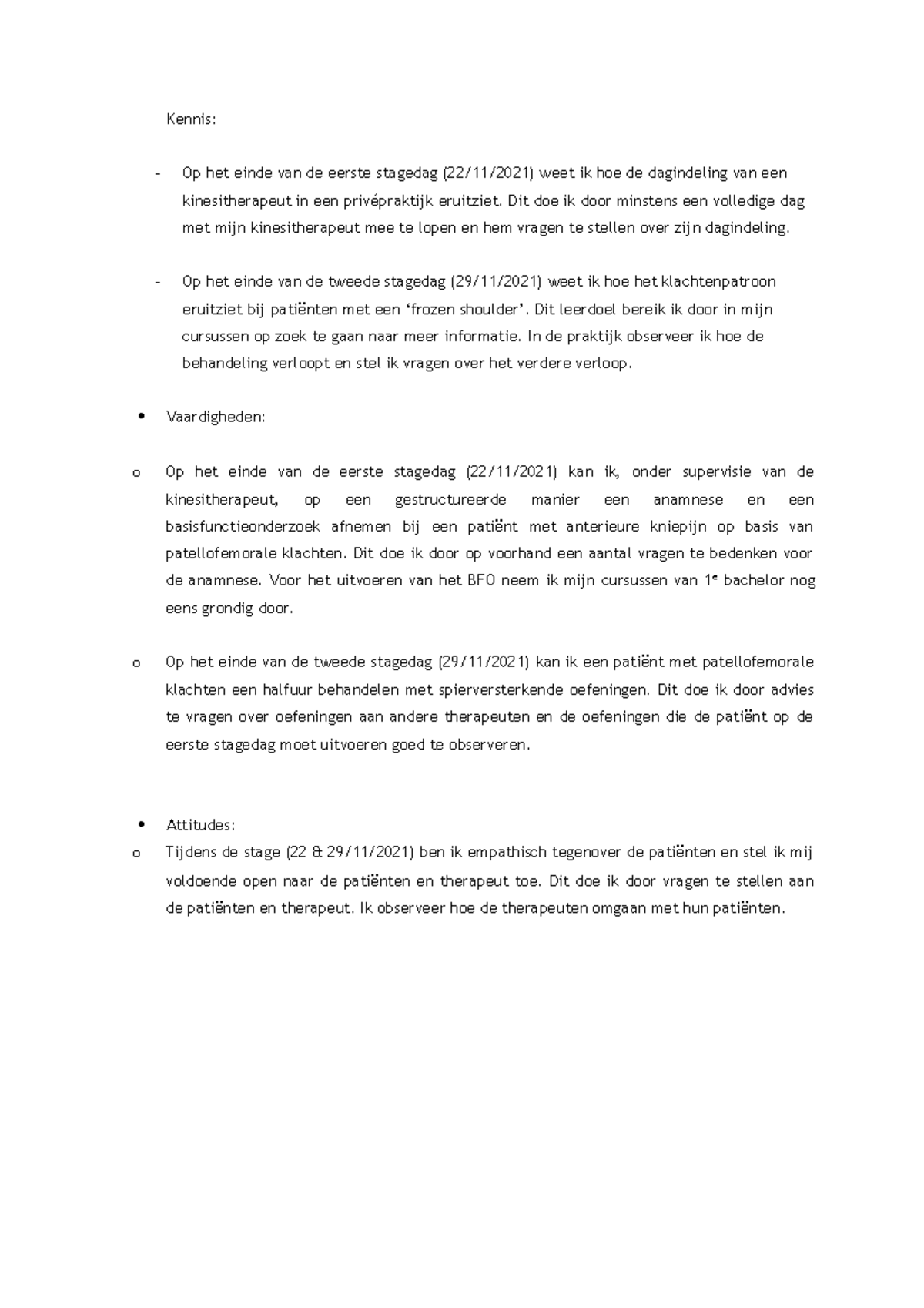 Voorbeelden leerdoelen stage - Kennis: Op het einde van de eerste ...