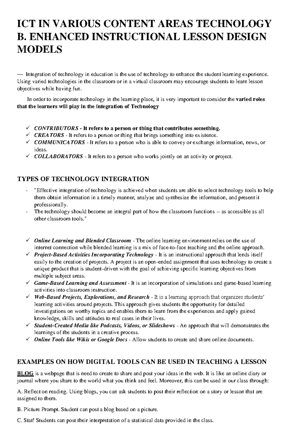 Technology-FOR- Teaching-AND- Learning Lesson 6 - ICT IN VARIOUS ...