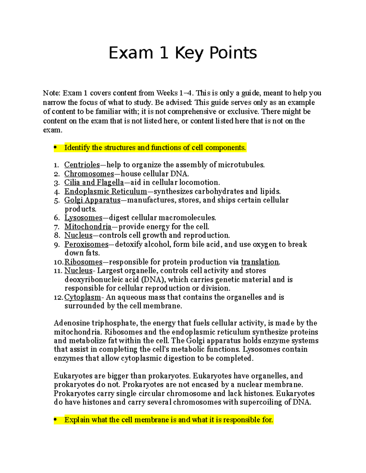 Exam 1 Key Points A - Exam 1 Key Points Note: Exam 1 covers content ...