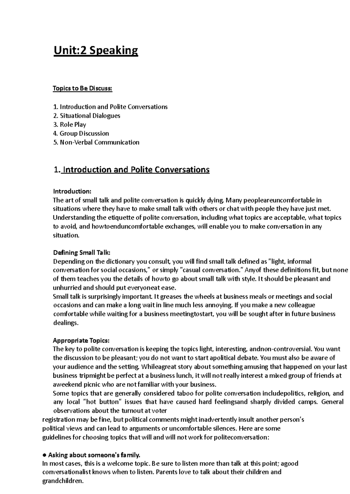 Speaking Skills - Unit:2 Speaking Topics to Be Discuss: 1. Introduction ...