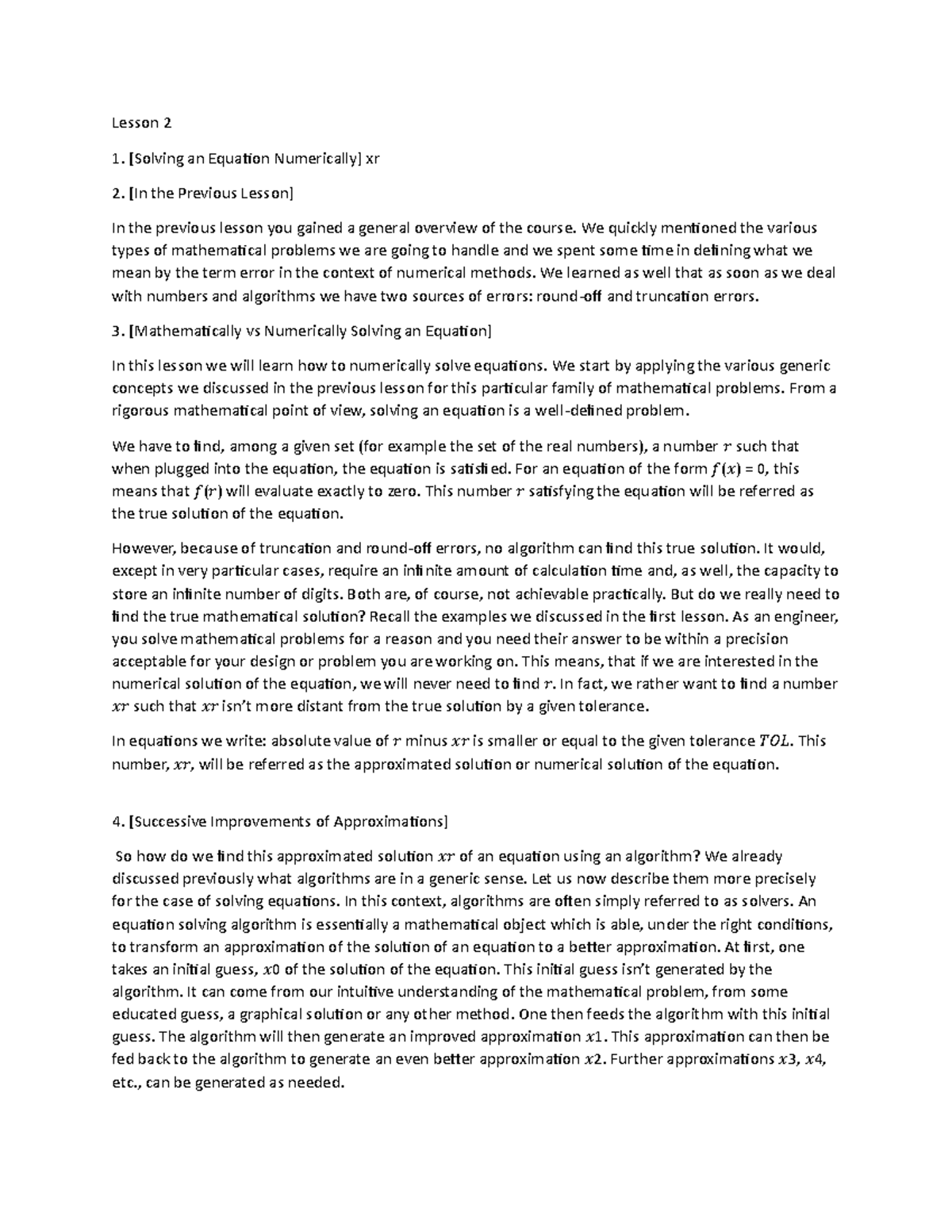 ENGR 391 Lesson 2 - transcription - Lesson 2 [Solving an Equation Numerically] xr [In the ...
