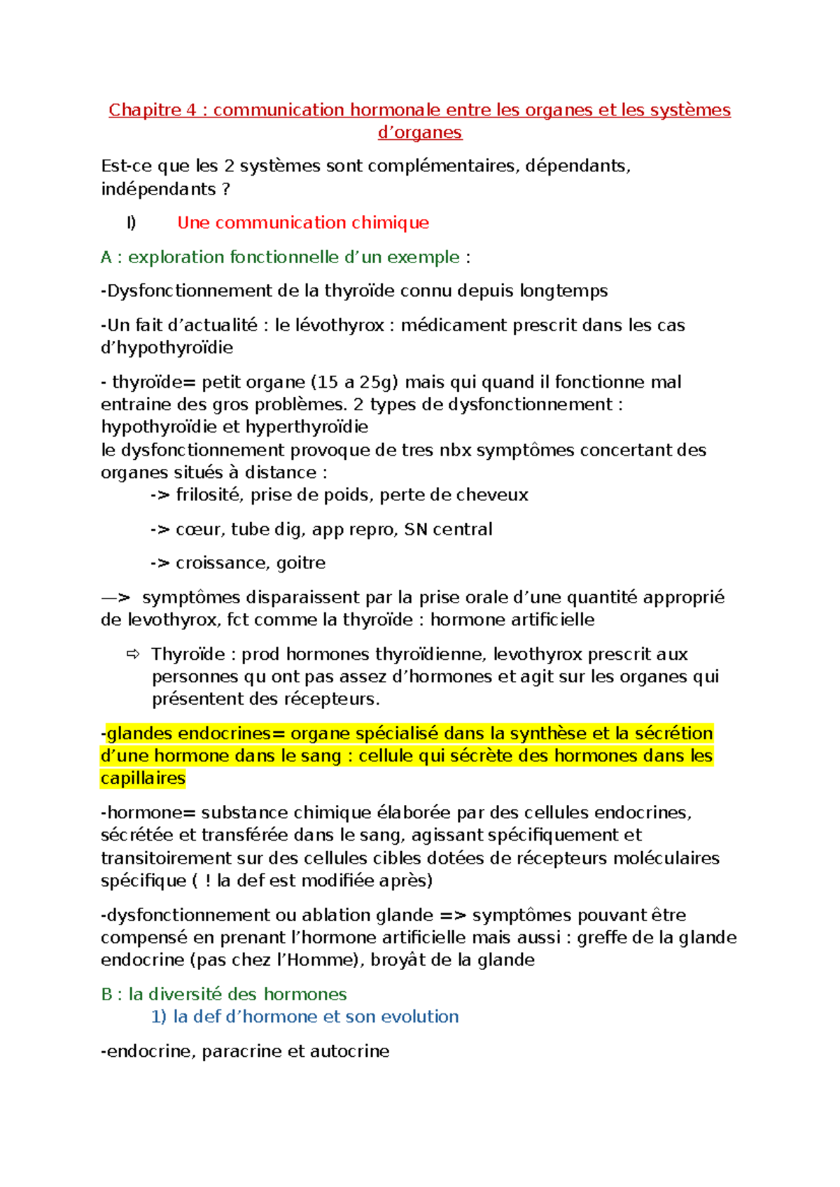Chapitre 4 - Chapitre 4 : communication hormonale entre les organes et ...