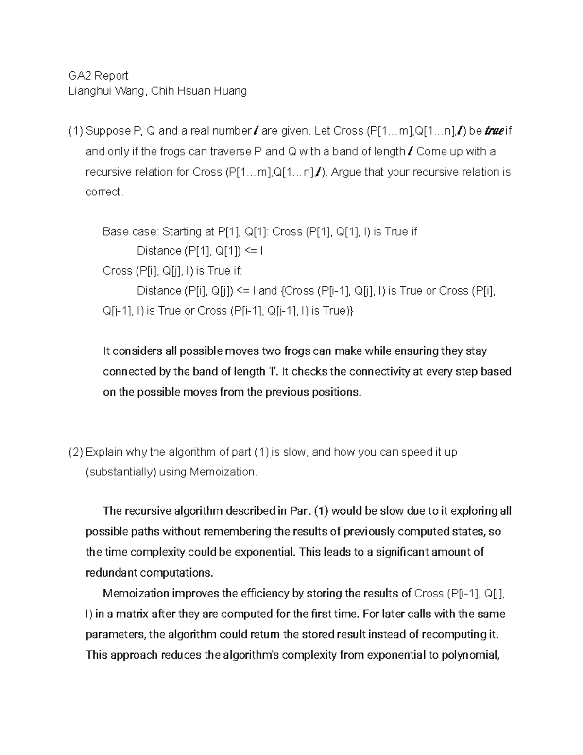 GA2 Report - GA2 Report Lianghui Wang, Chih Hsuan Huang (1) Suppose P ...