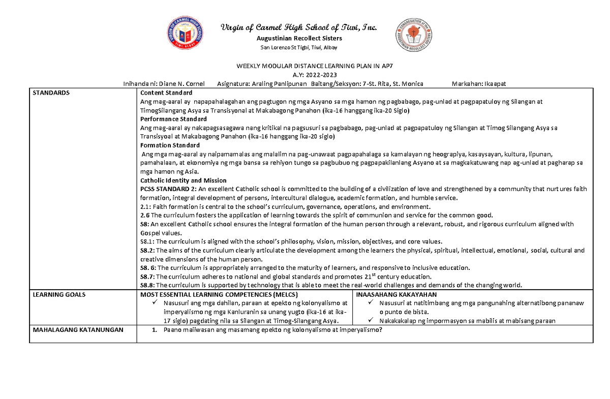 AP 7-Q4-22-23 W1 - to stud - WEEKLY MODULAR DISTANCE LEARNING PLAN IN ...