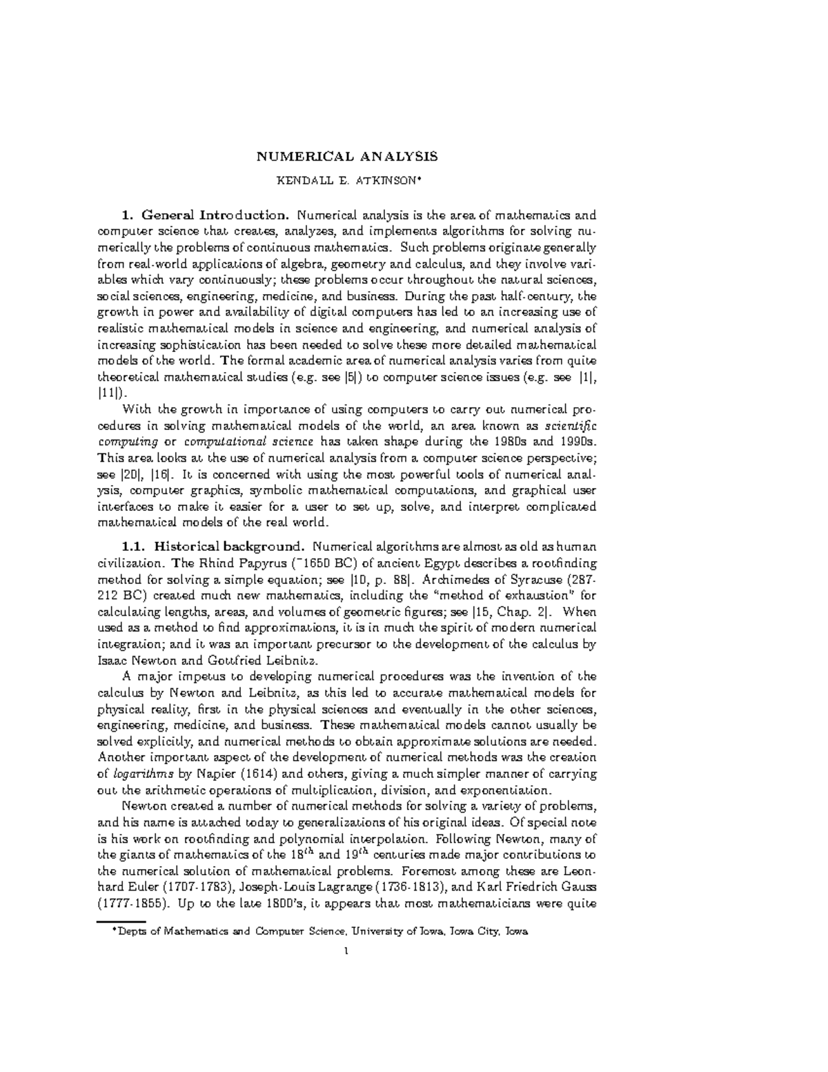 Atkinson 1 - Sddgfdgf - NUMERICAL ANALYSIS KENDALL E. ATKINSON∗ General Introduction. Numerical ...