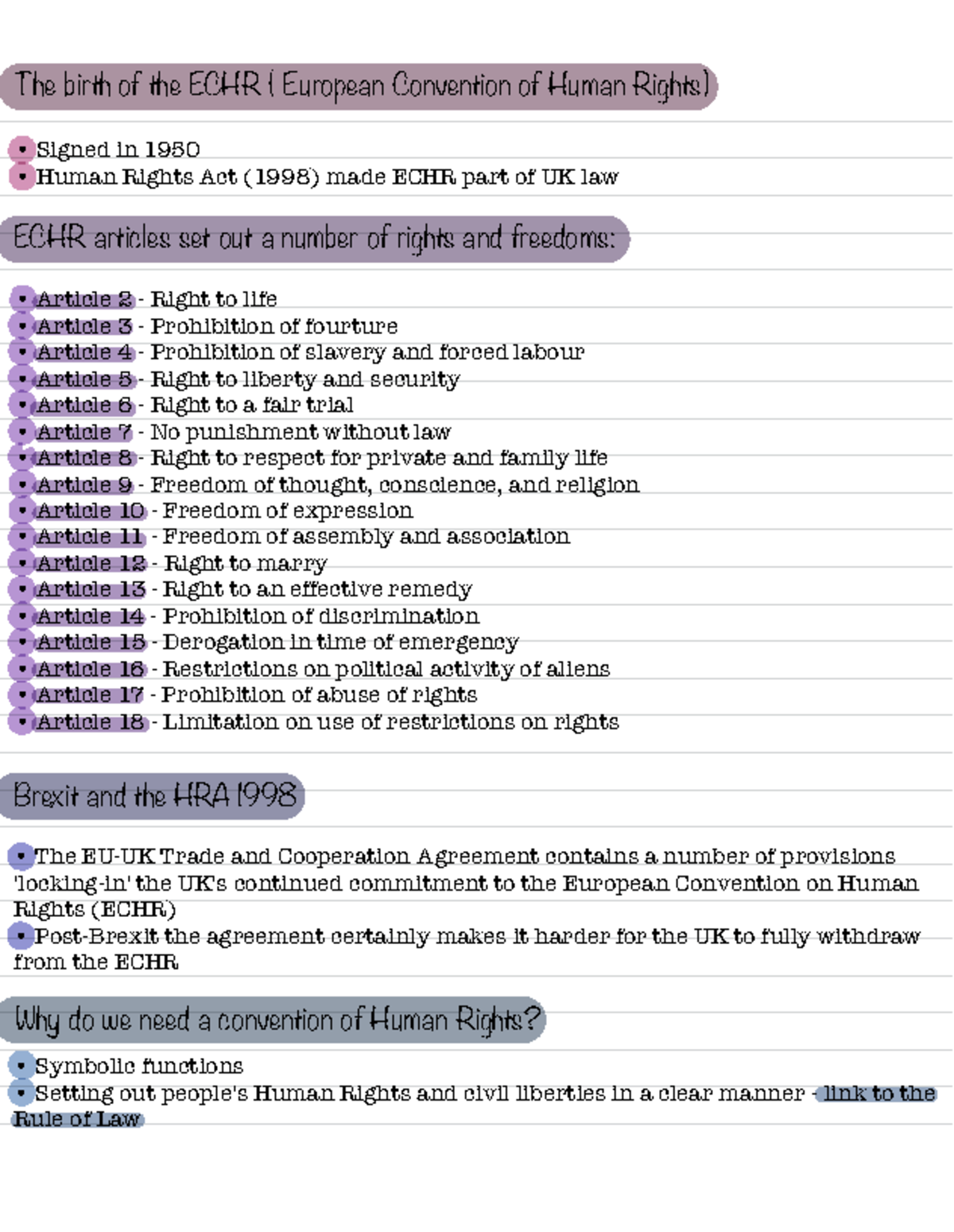 Lecture 6 Human Rights (The ECHR) - The birth of the ECHR ( European ...