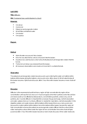 Inte lab 1 - Integrated science lab 1 - Lab 1 (ORR) Title: Osmosis Aim ...