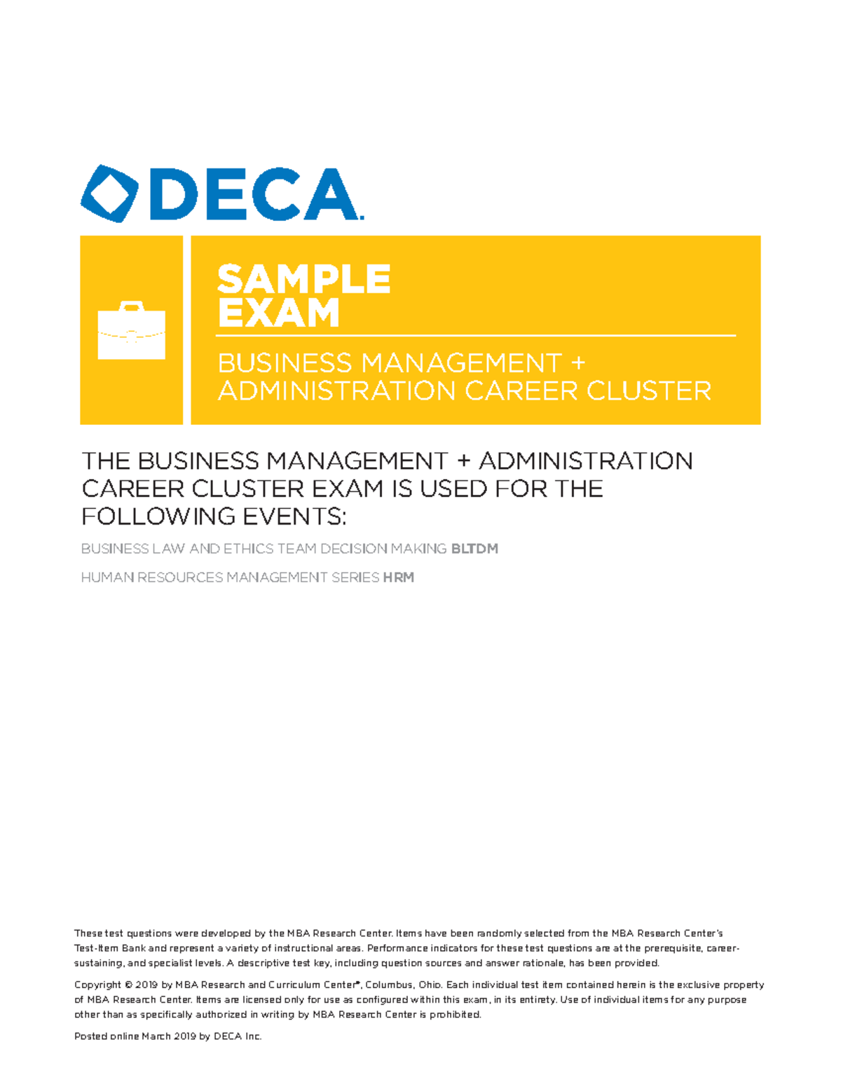 HS Business Management Cluster Sample Exam - SAMPLE EXAM BUSINESS ...
