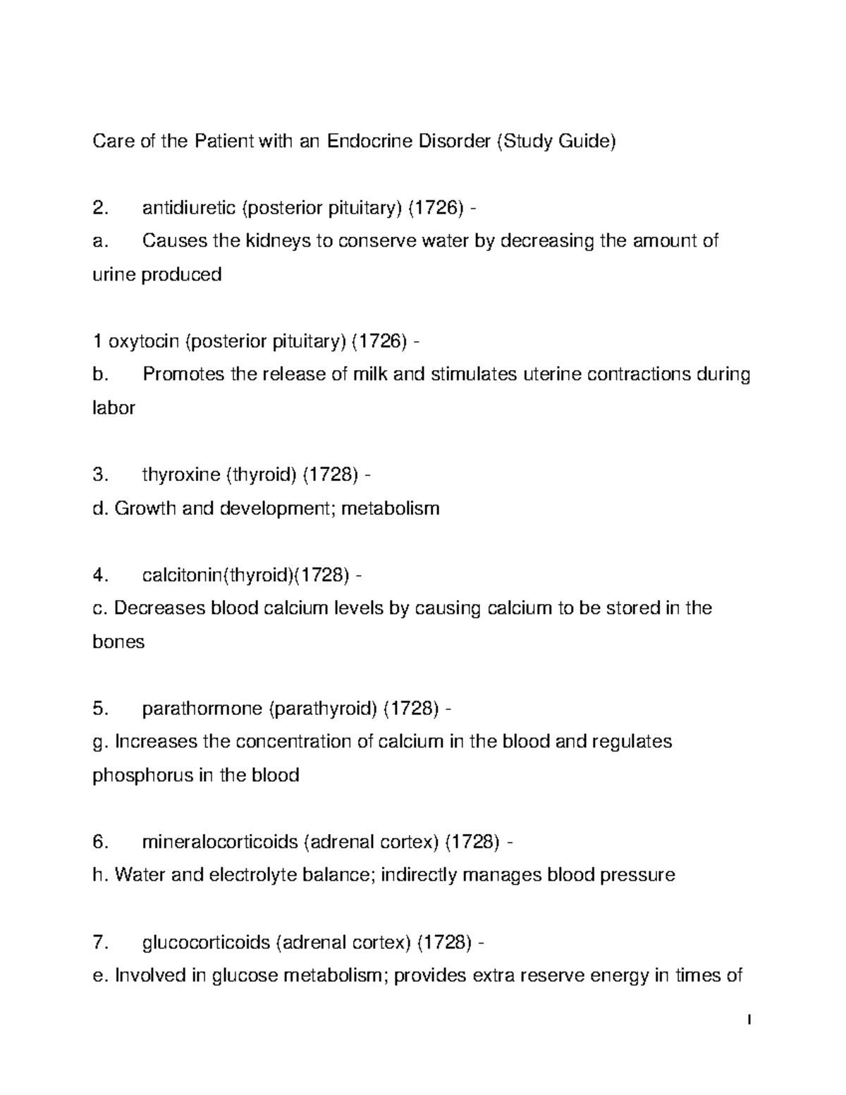 Care of the Patient with an Endocrine Disorder study guide - Care of ...