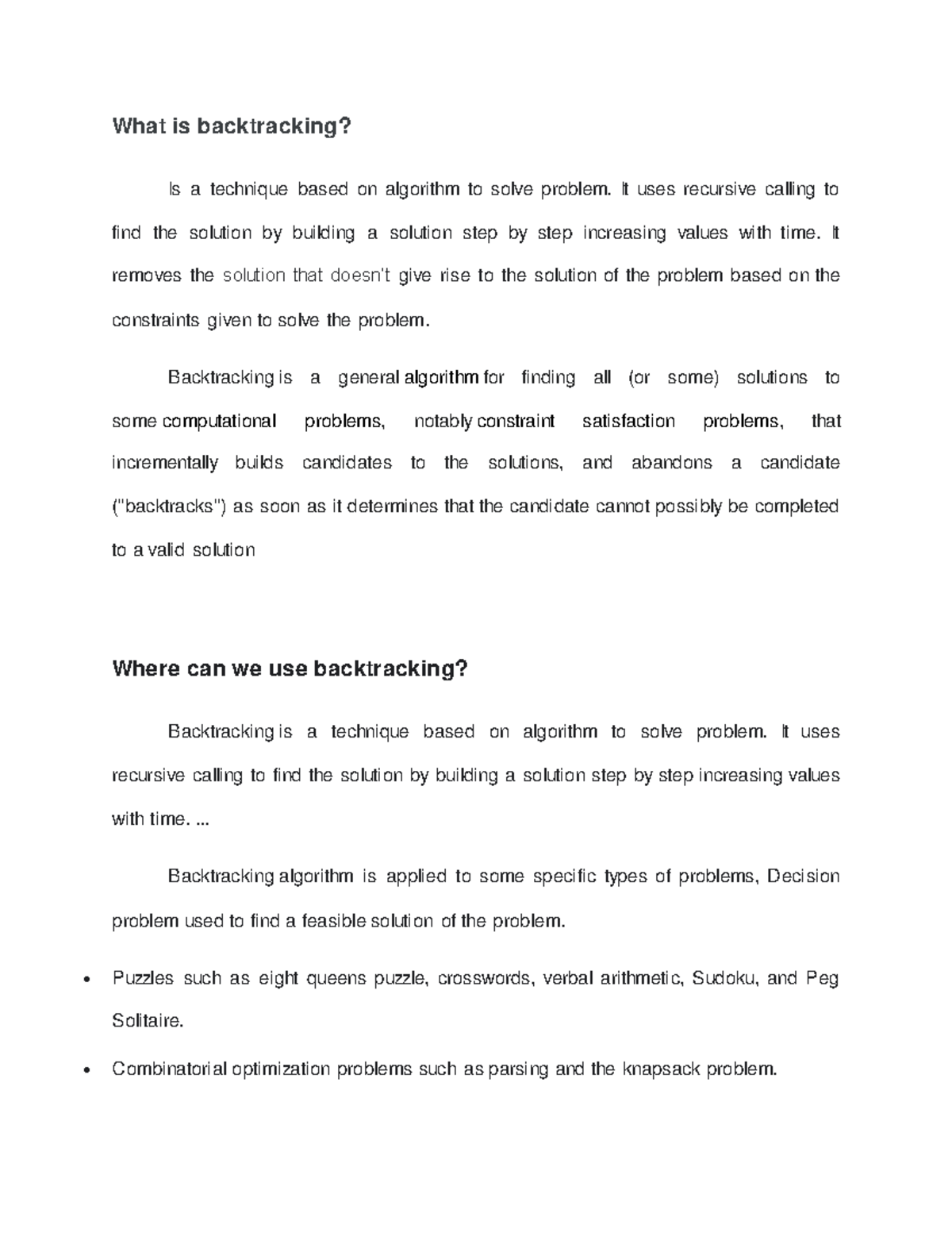 Backtracking - this is work - What is backtracking? Is a technique ...