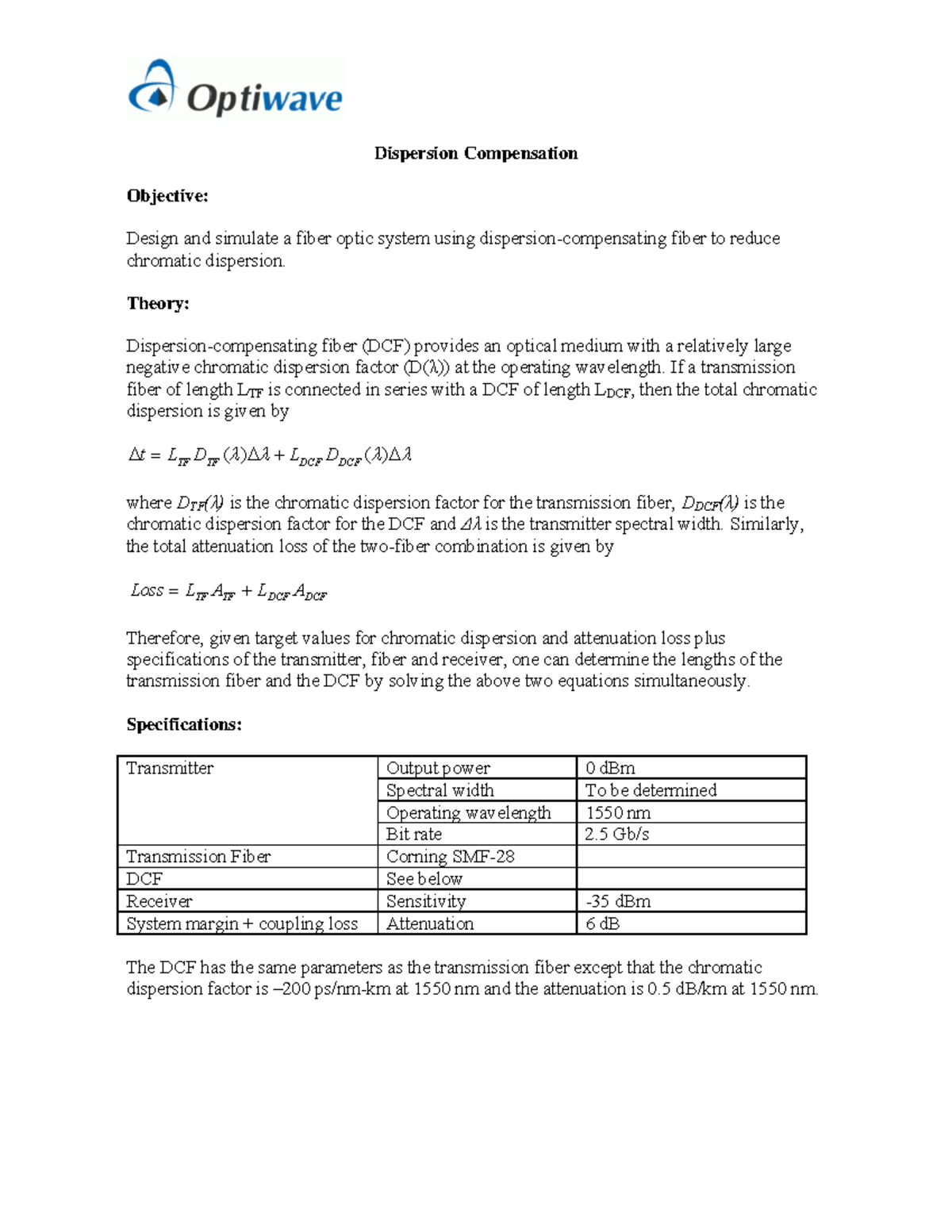 Act 4. Dispersion Compensation - Dispersion Compensation Objective ...