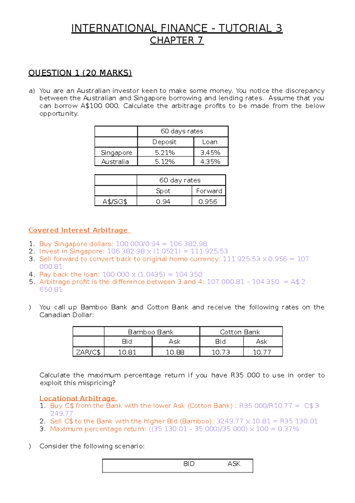 Tutorial 3 International Finance Ch 7 - INTERNATIONAL FINANCE ...