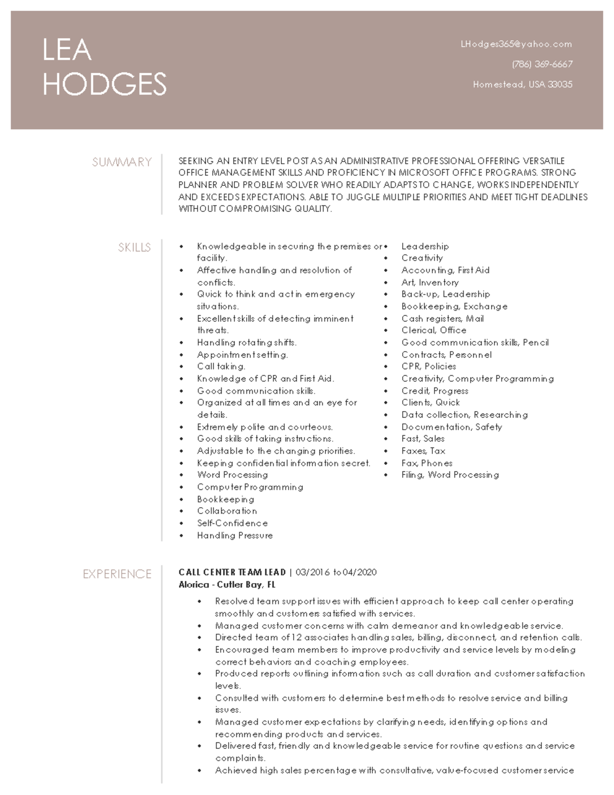 Lea Hodges Resume 2021 - CAPS265 - BSC - Studocu