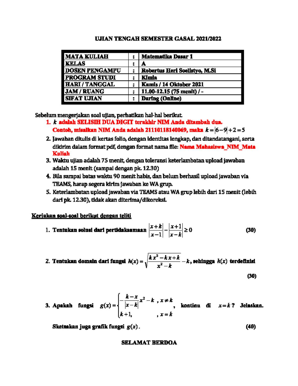 Uts Matdas 2021 Matematika Dasar Studocu