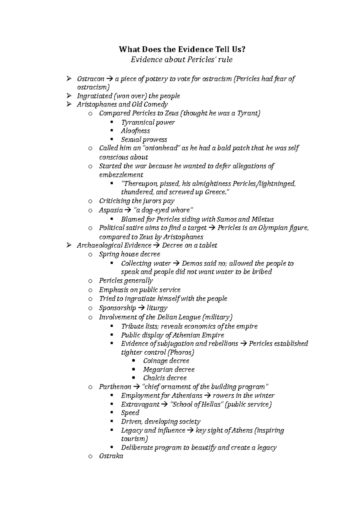 Ancient History Notes - Evidence Pericles - What Does the Evidence Tell ...