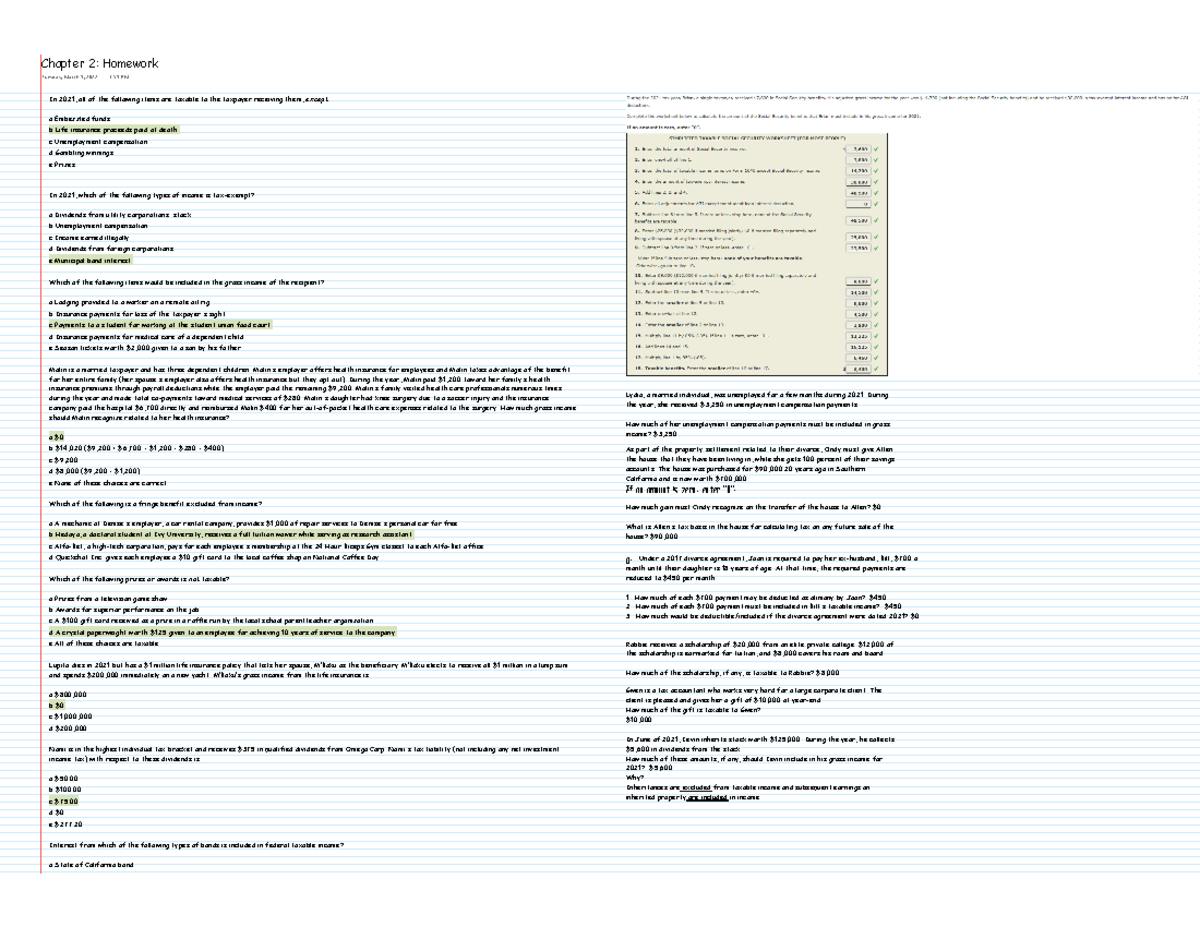 Chapter 2 - Gross Income and Exclusions - In 2021, all of the following ...