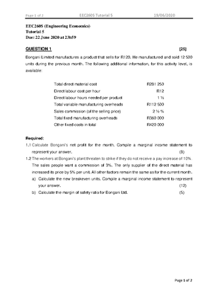 EEC260S - CPUT - Industrial Engineering - Studocu