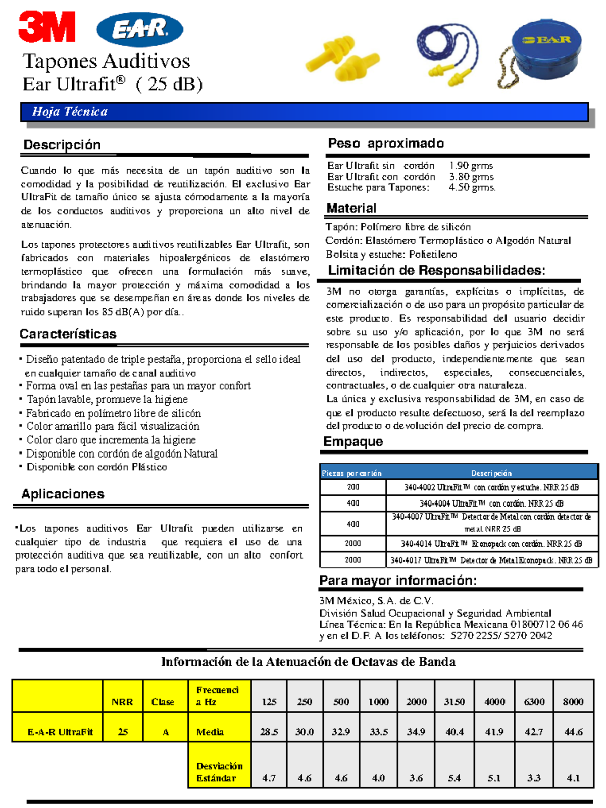 Tapon con cordon Ultrafit - Hoja Técnica Tapones Auditivos Ear Ultrafit ...