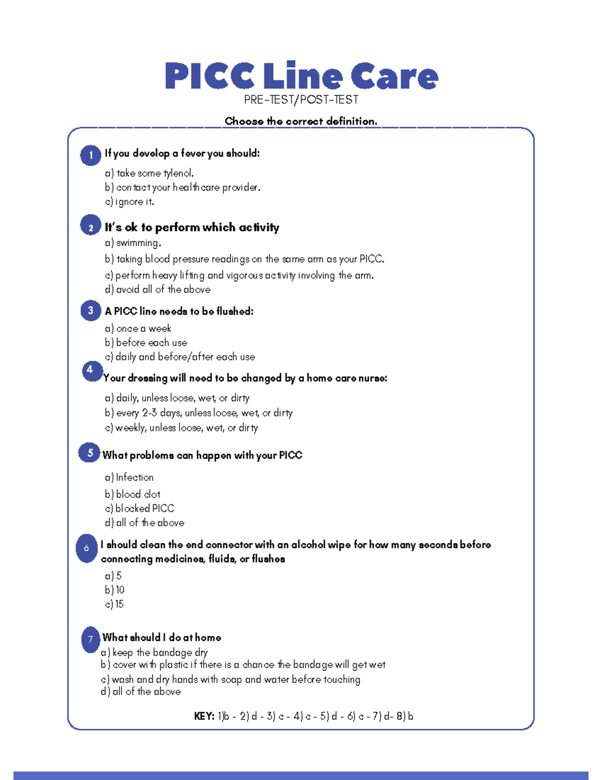 Nursing 111Teaching Pre Post Test - Choose the correct definition. PICC ...