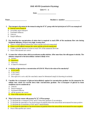Exam 1a solutions - Exam 1a – BME 453/553 Quantitative physiology Fall ...