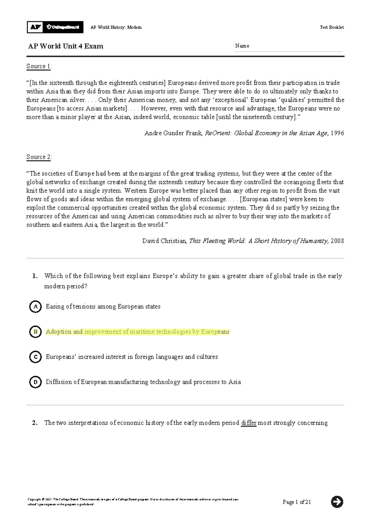 APWorld Unit 4Exam - Researchers are interested in the relationship ...