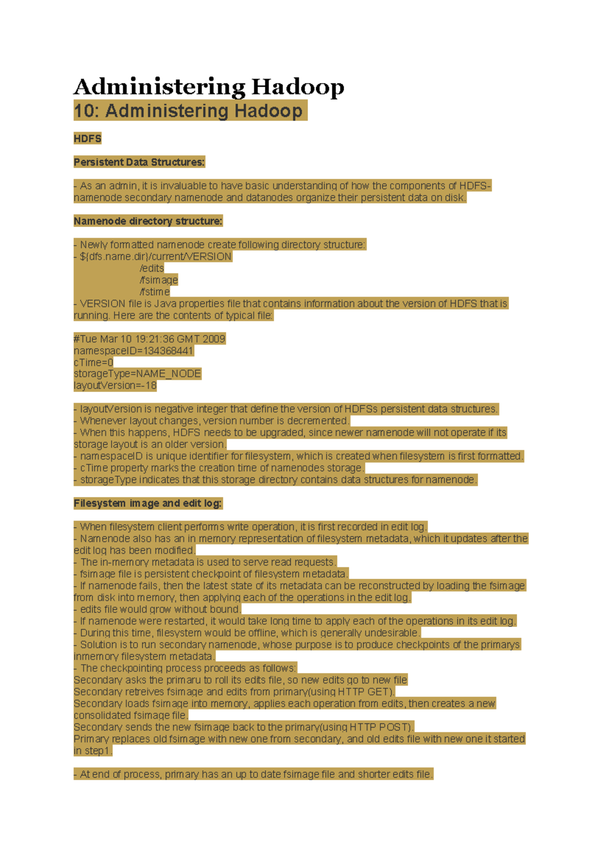 Administering Hadoop - bda - Administering Hadoop 10: Administering Hadoop HDFS Persistent Data ...