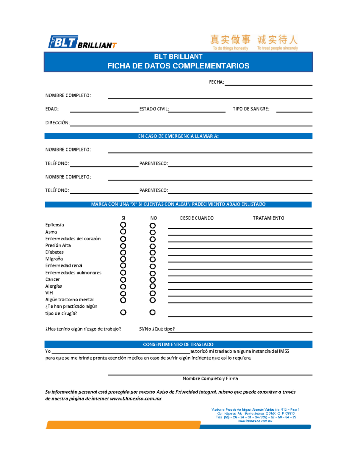 Ficha de Datos Complementarios - FECHA: EDAD: ESTADO CIVIL: DIRECCIÓN: NOMBRE COMPLETO: TELÉFONO ...