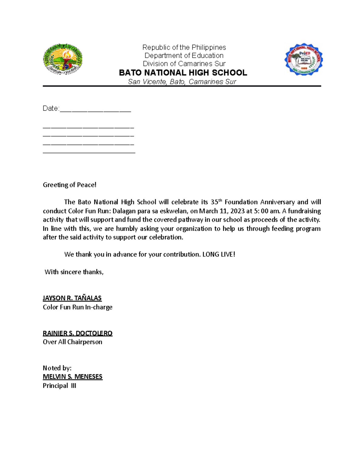 REquest letter to organizations - Republic of the Philippines ...