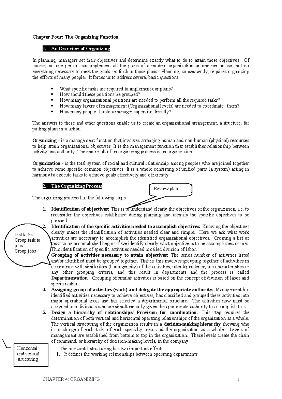 Chapter 4 - Chapter Four: The Organizing Function 1. An Overview of ...