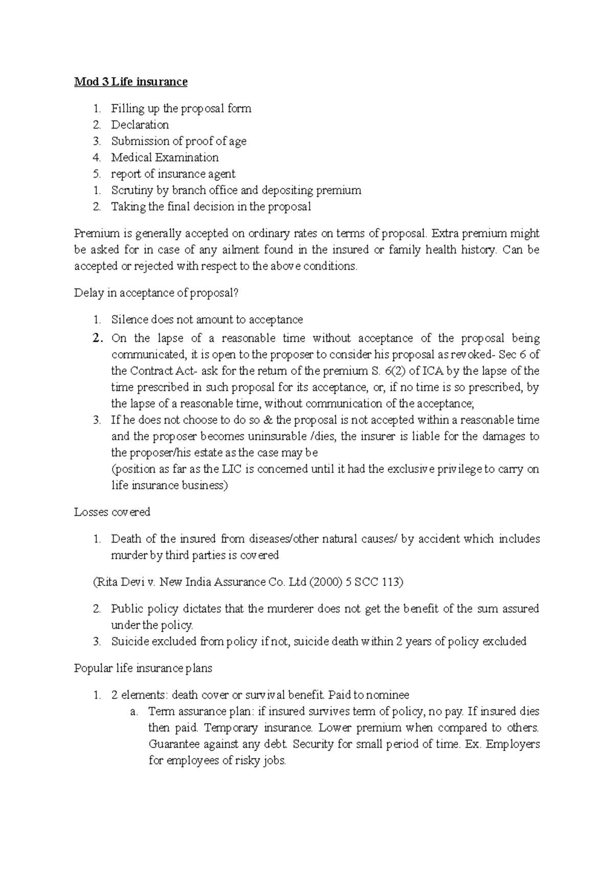 Insurance Notes - Mod 3 Life insurance Filling up the proposal form ...
