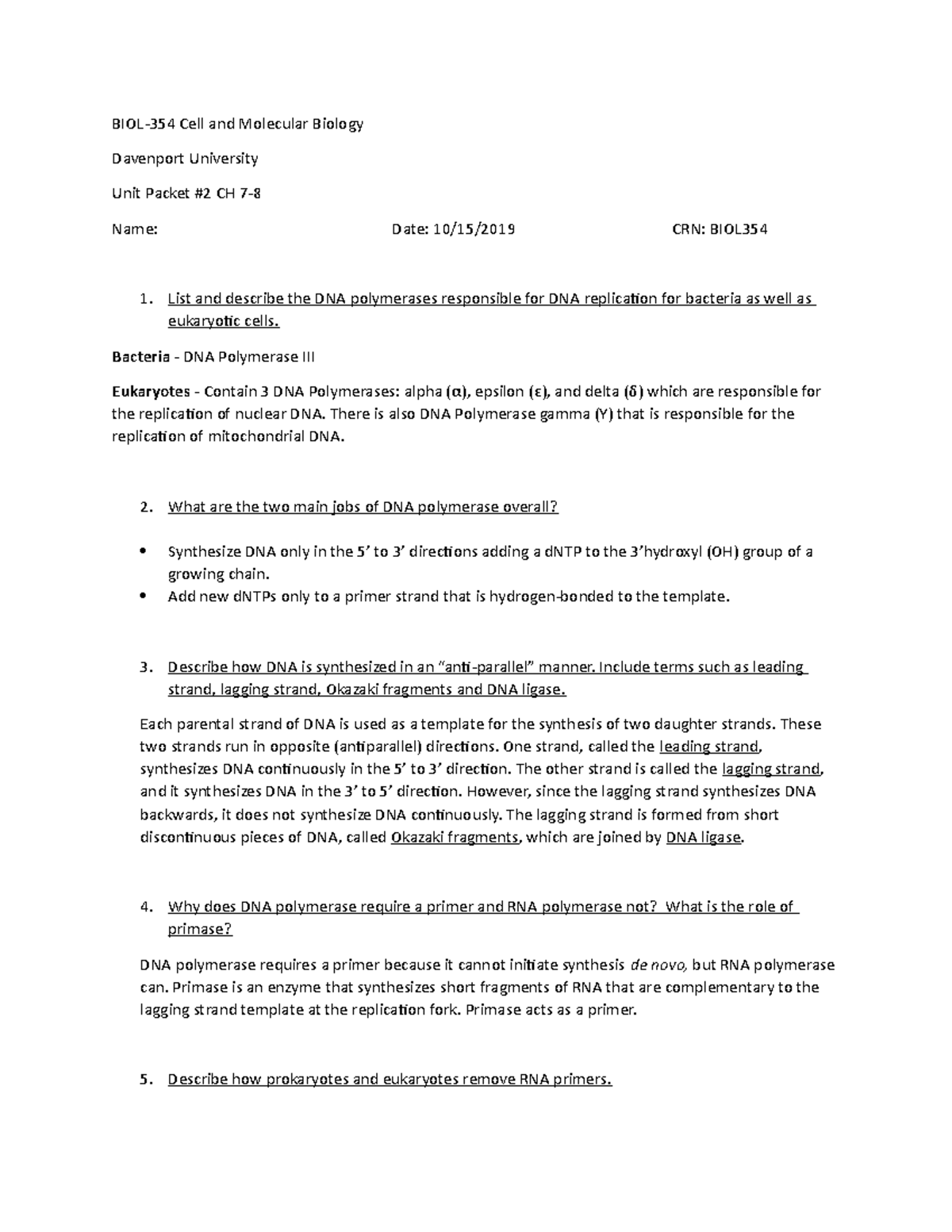Unit Packet 2 Chapters 7-8 - BIOL-354 Cell and Molecular Biology ...