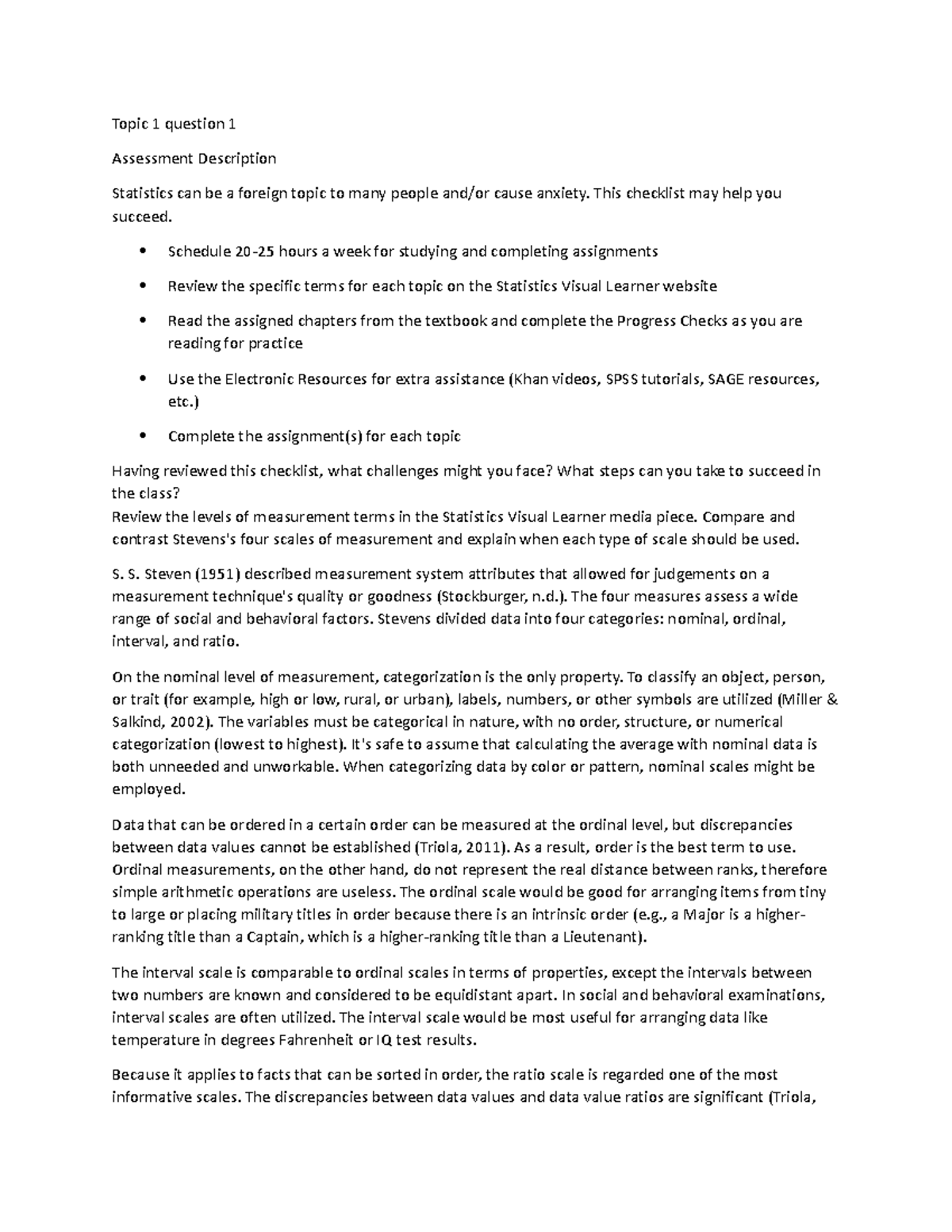 520 class - Learning cognition and motivation - Topic 1 question 1 Assessment Description ...