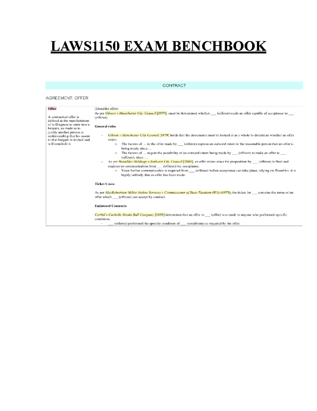 LAWS 1150 EXAM BENCHBOOK NOTES AND ESSAY THEMES - LAWS1150 - LAWS1150 ...