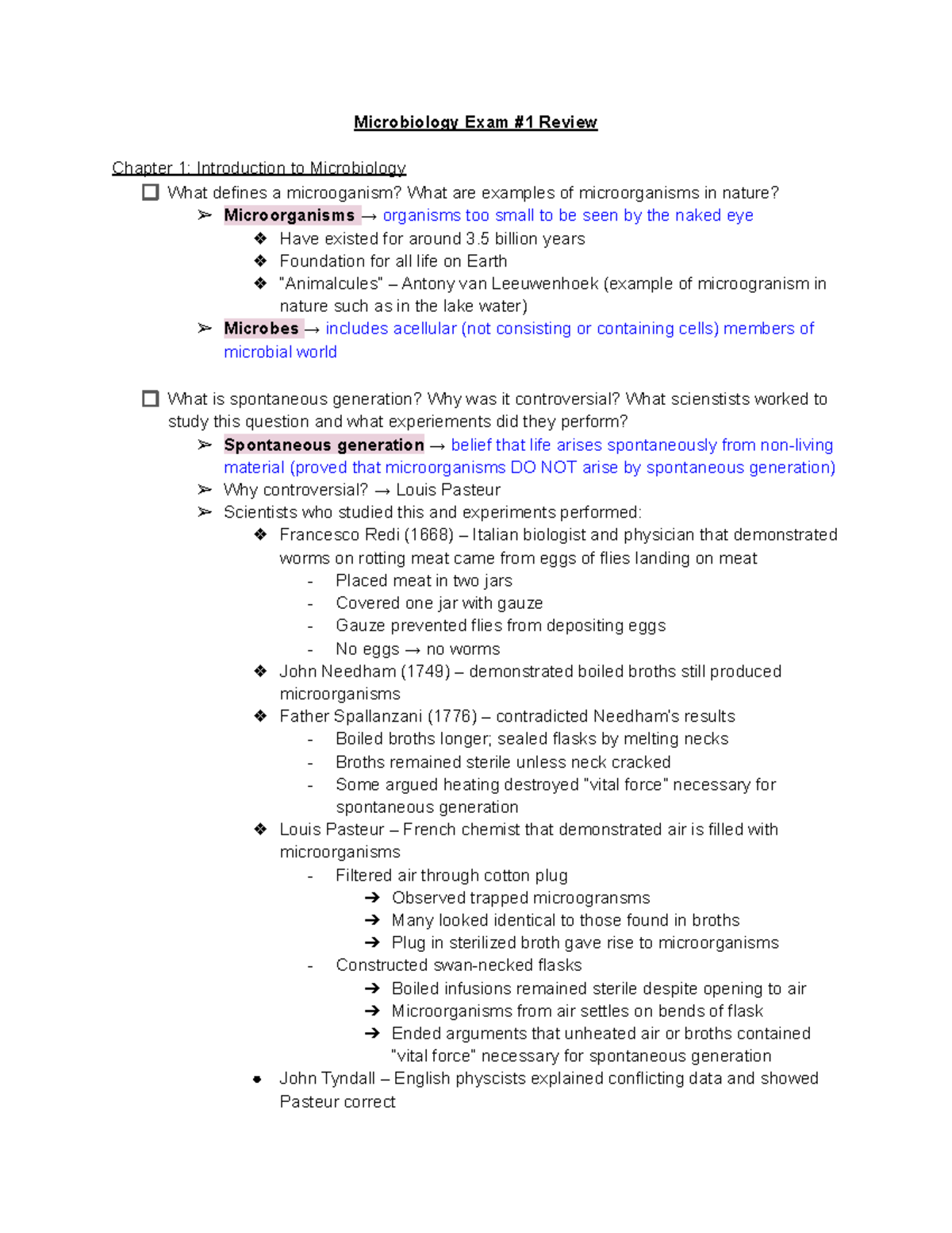 Microbiology Exam #1 Review - Microbiology Exam #1 Review Chapter 1 ...