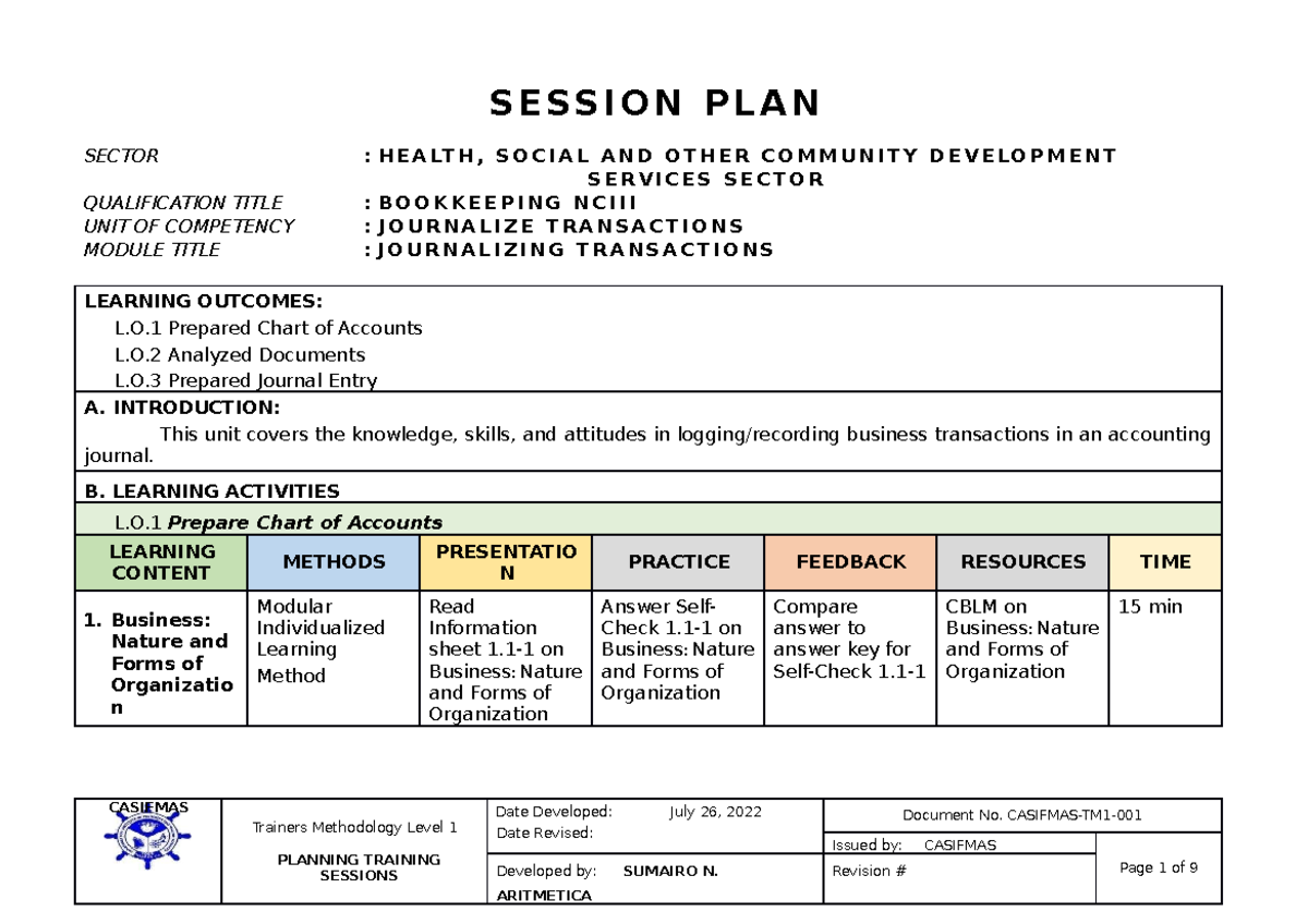 Session-Plan - Session Plan - S E SS I O N P L A N SECTOR : H E A LT H ...