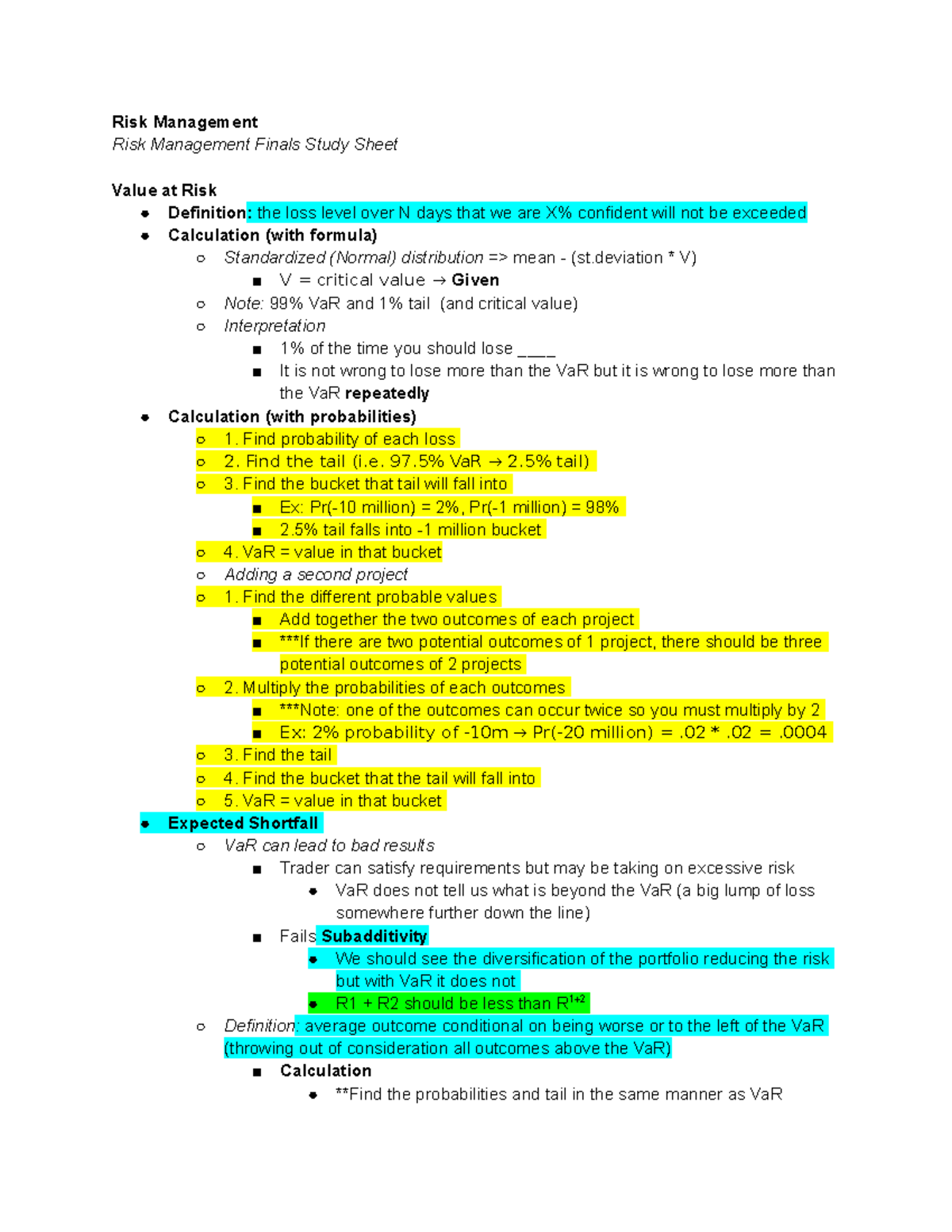 Risk Management of Financial Institutions Finals Study Sheet - Risk ...
