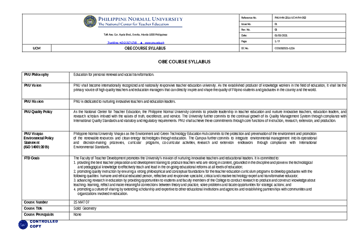 2S-MAT07 Syllabus - OBE COURSE SYLLABUS PNU Philosophy Education for ...