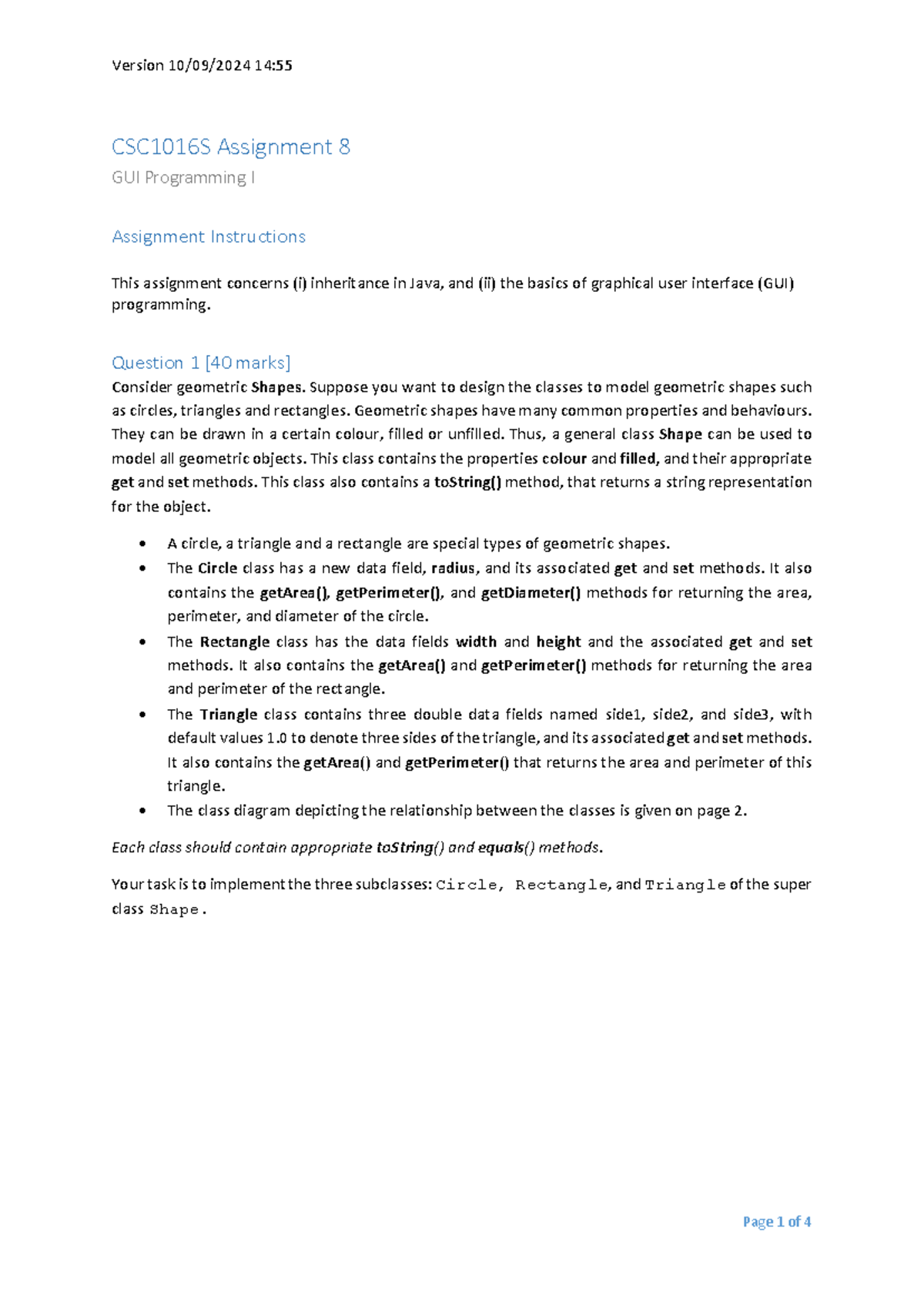 8. GUI Programming I - Week 8 assignment. - CSC1016S Assignment 8 GUI Programming I Assignment ...