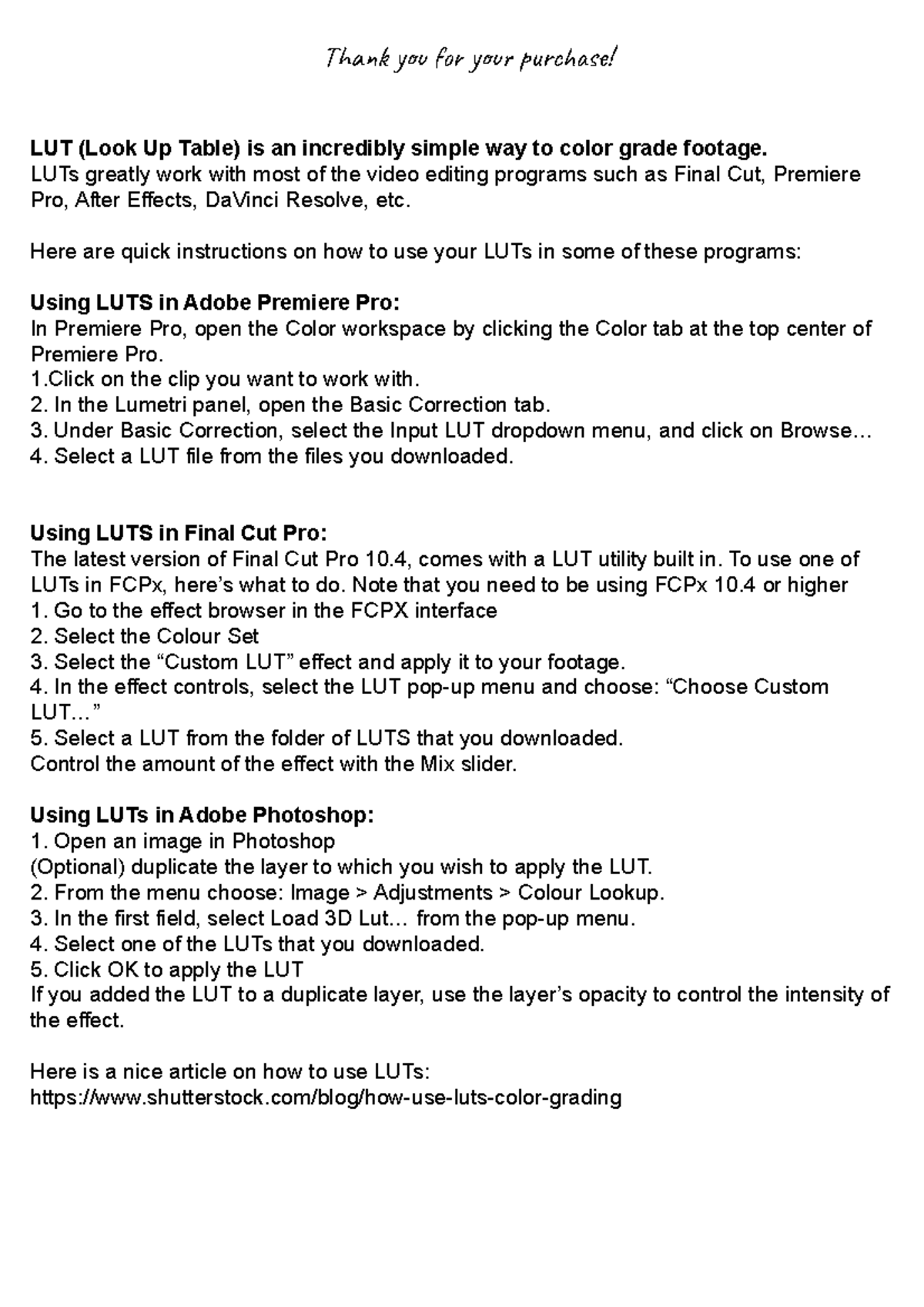 Installation Guide LUTs - LUT (Look Up Table) is an incredibly simple ...