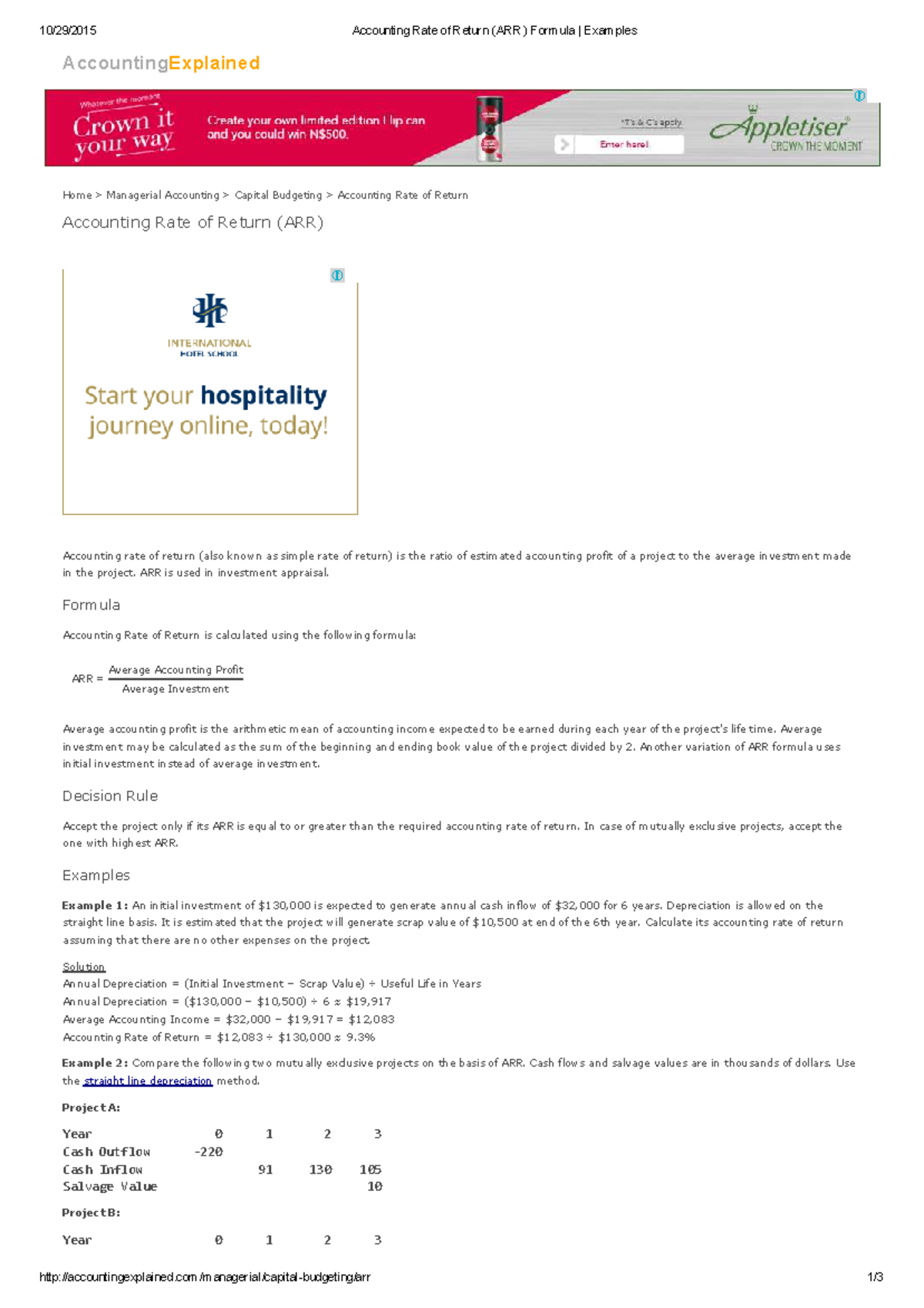 Accounting Rate of Return ARR Formula Ex - ARR is used in investment ...