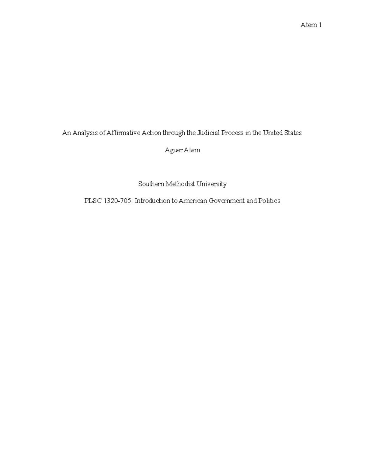 Analytic Paper Affrimative Action - An Analysis of Affirmative Action ...