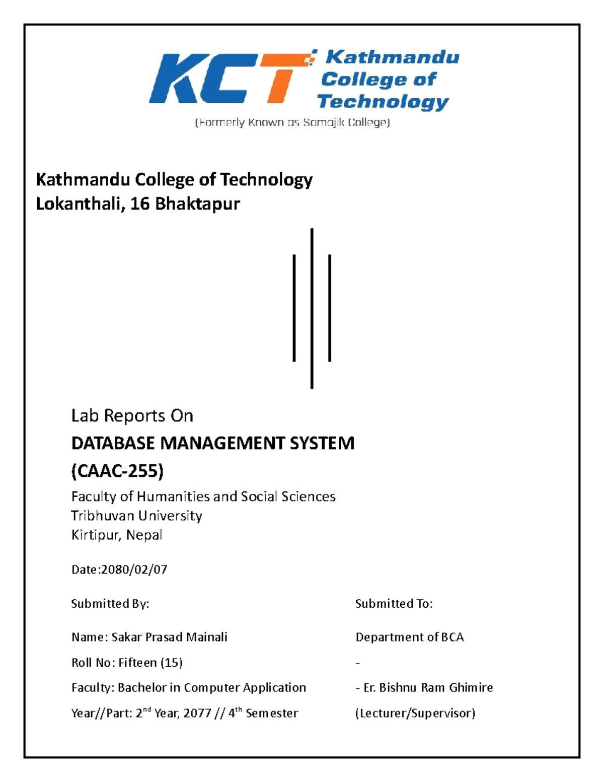 DBMS LAB Report - Kathmandu College of Technology Lokanthali, 16 Bhaktapur Lab Reports On ...