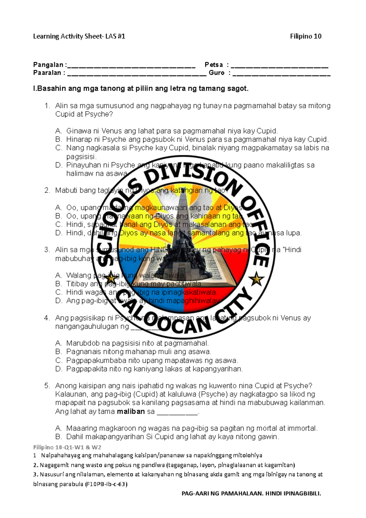 Filipino 10-Q1-LAS1 - course assignment - Pangalan ...