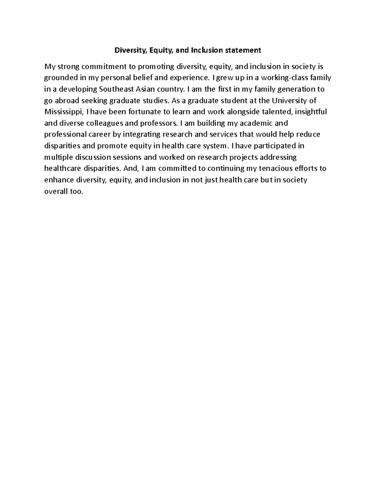 Diversity - fghgf - Diversity, Equity, and Inclusion statement My ...