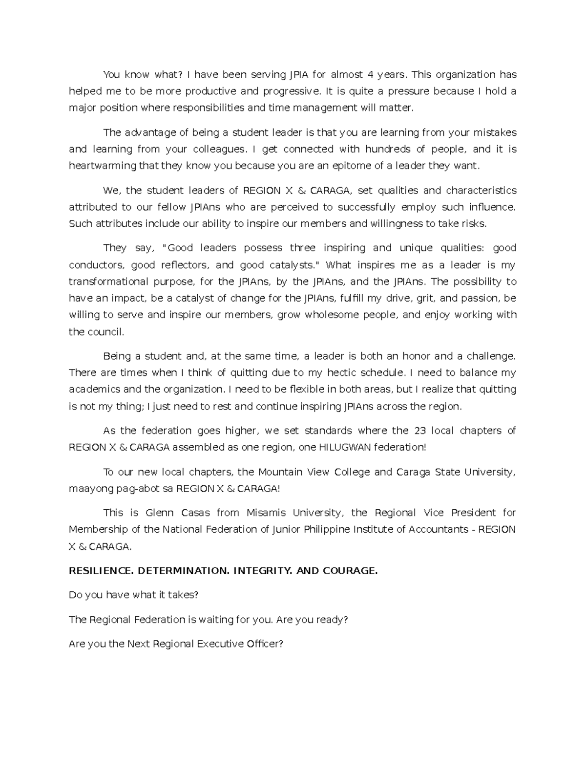 Election Teaser Script - You know what? I have been serving JPIA for ...