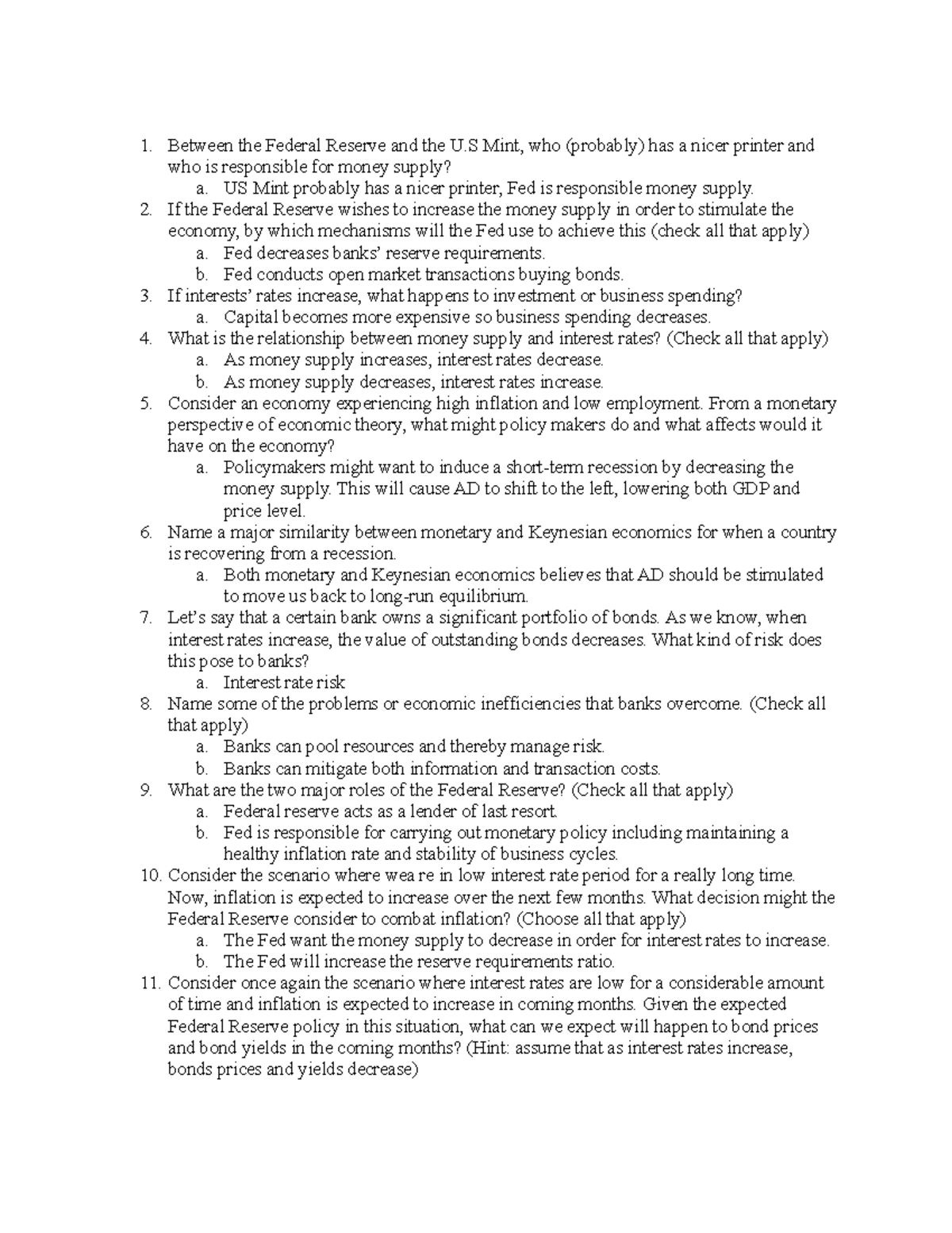 Quiz 3 Answers - Between the Federal Reserve and the U Mint, who ...