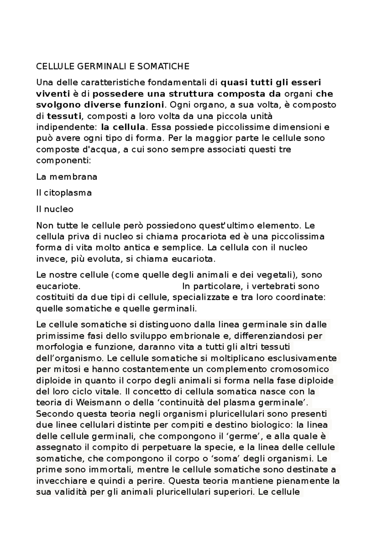 Cellule Germinali E Somatiche - CELLULE GERMINALI E SOMATICHE Una delle ...