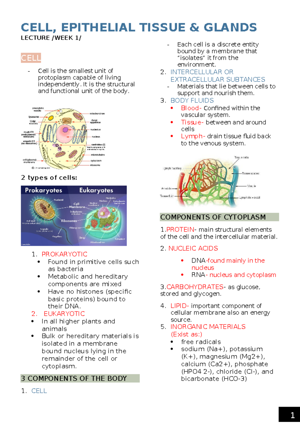 Histology CELL Trans - ####### LECTURE /WEEK 1/ CELL Cell is the ...