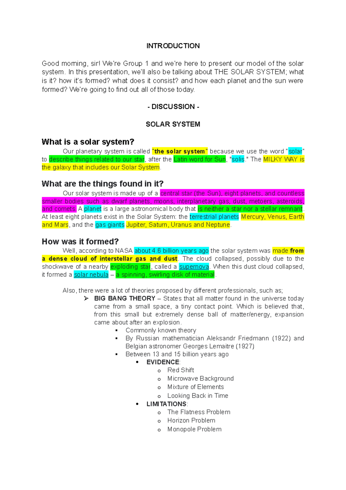 Earth SCI Presentation 1 (script) - INTRODUCTION Good morning, sir! We ...
