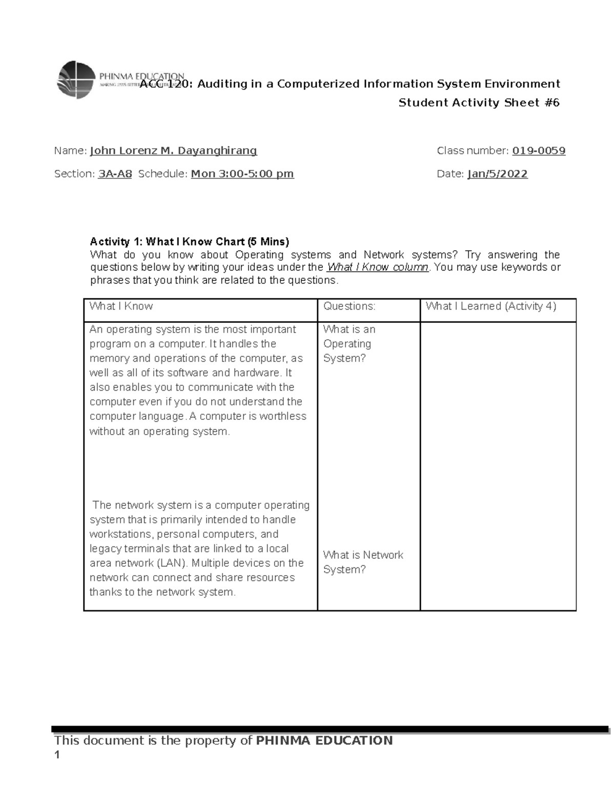 ACC 019 answer module 6 - ACC 120: Auditing in a Computerized Information System Environment ...
